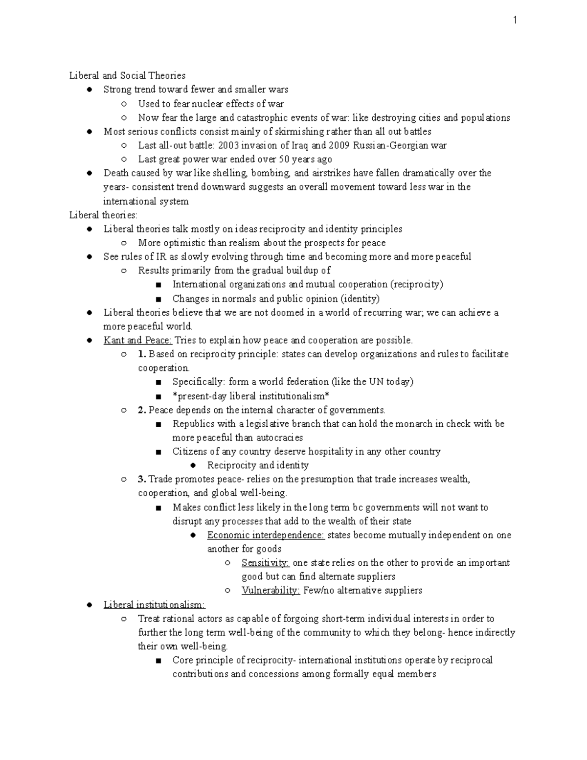 Chapter 3 Notes - 1 Liberal and Social Theories Strong trend toward ...