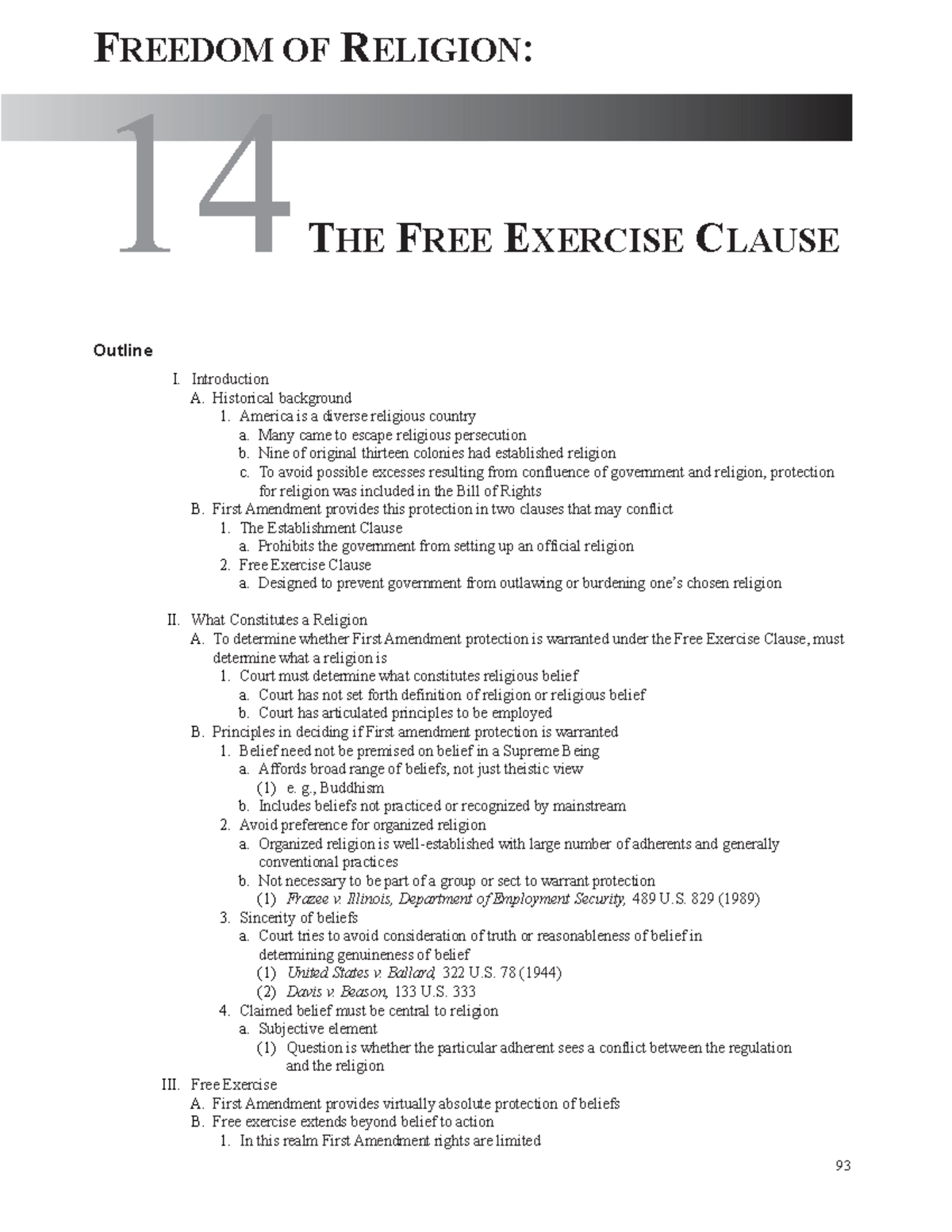 Ch14 Freedom of Religion The Free Exercise Clause - FREEDOM OF RELIGION ...