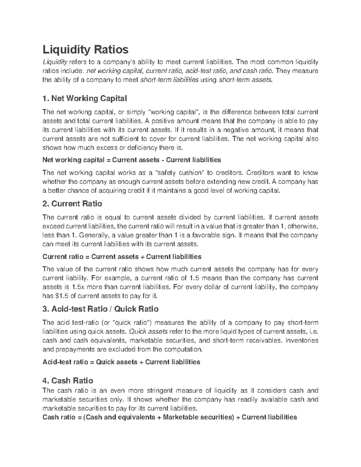 3. Liquidity Ratios - Lecture notes 1 - Liquidity Ratios Liquidity ...