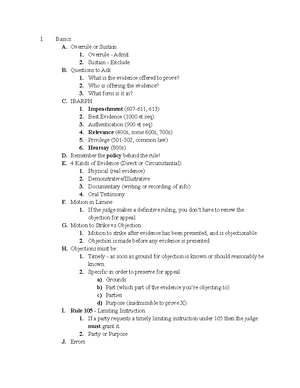 Evidence Outline - Class Notes - Evidence Preliminary Outline Week 1 ...