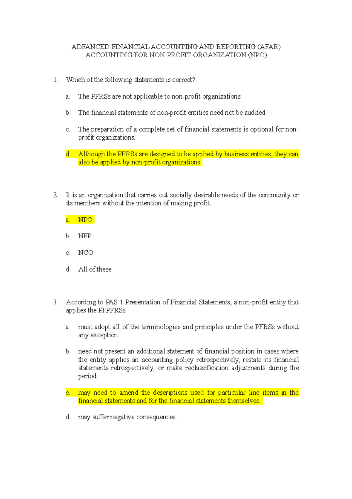 AFAR Accounting FOR NON Profit Organization NPO - ADFANCED FINANCIAL ...