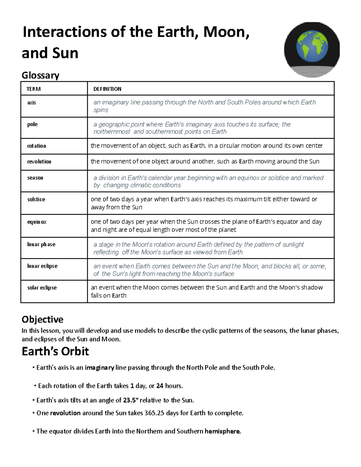 Copy of Guided Notes - Interactions of the Earth, Moon, and Sun ...