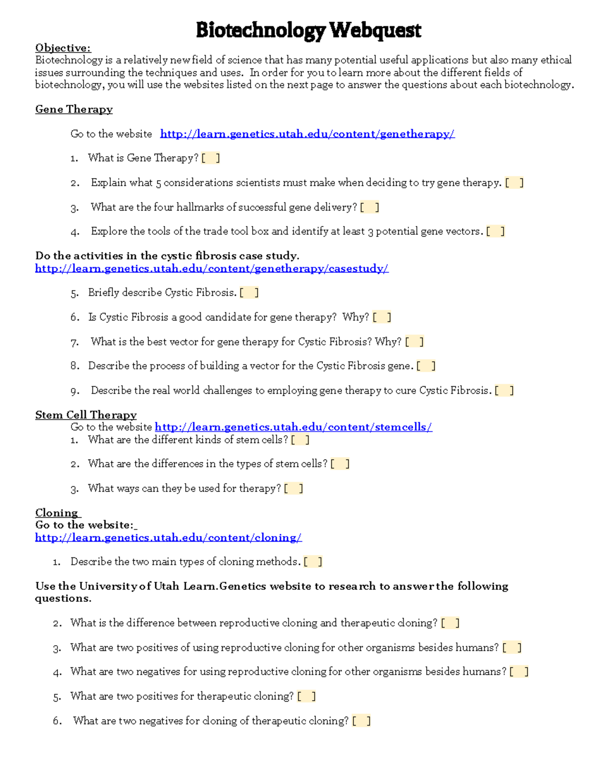 Jayden Davis - Biotech webquest - Biotechnology Webquest Objective ...