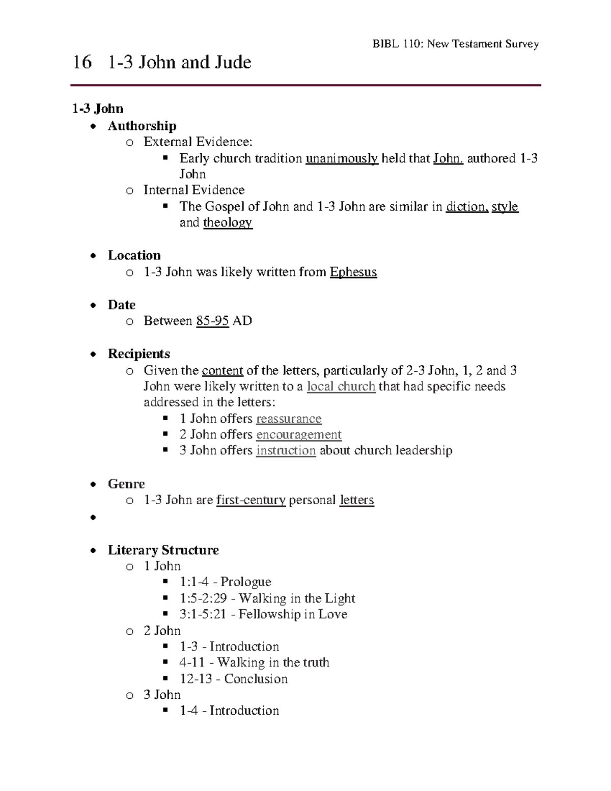 1-3 John and Jude Lecture - BIBL 110: New Testament Survey 16 1-3 John ...