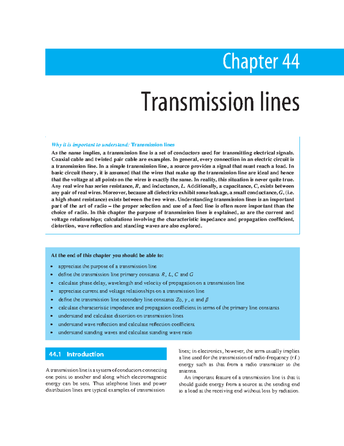Electrical circuit theory notes p2 - Chapter 44 Transmission lines Why ...