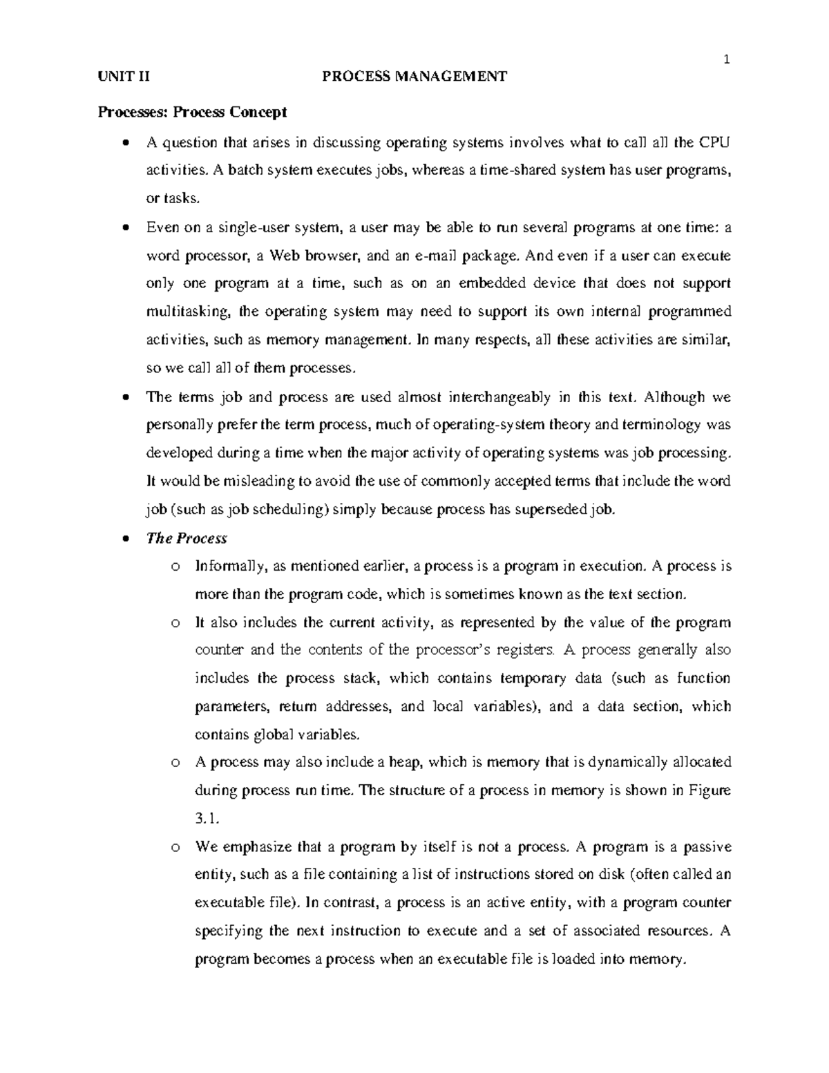 Unit-2-Material- Operating Systems - UNIT II PROCESS MANAGEMENT Processes: Process Concept - A ...