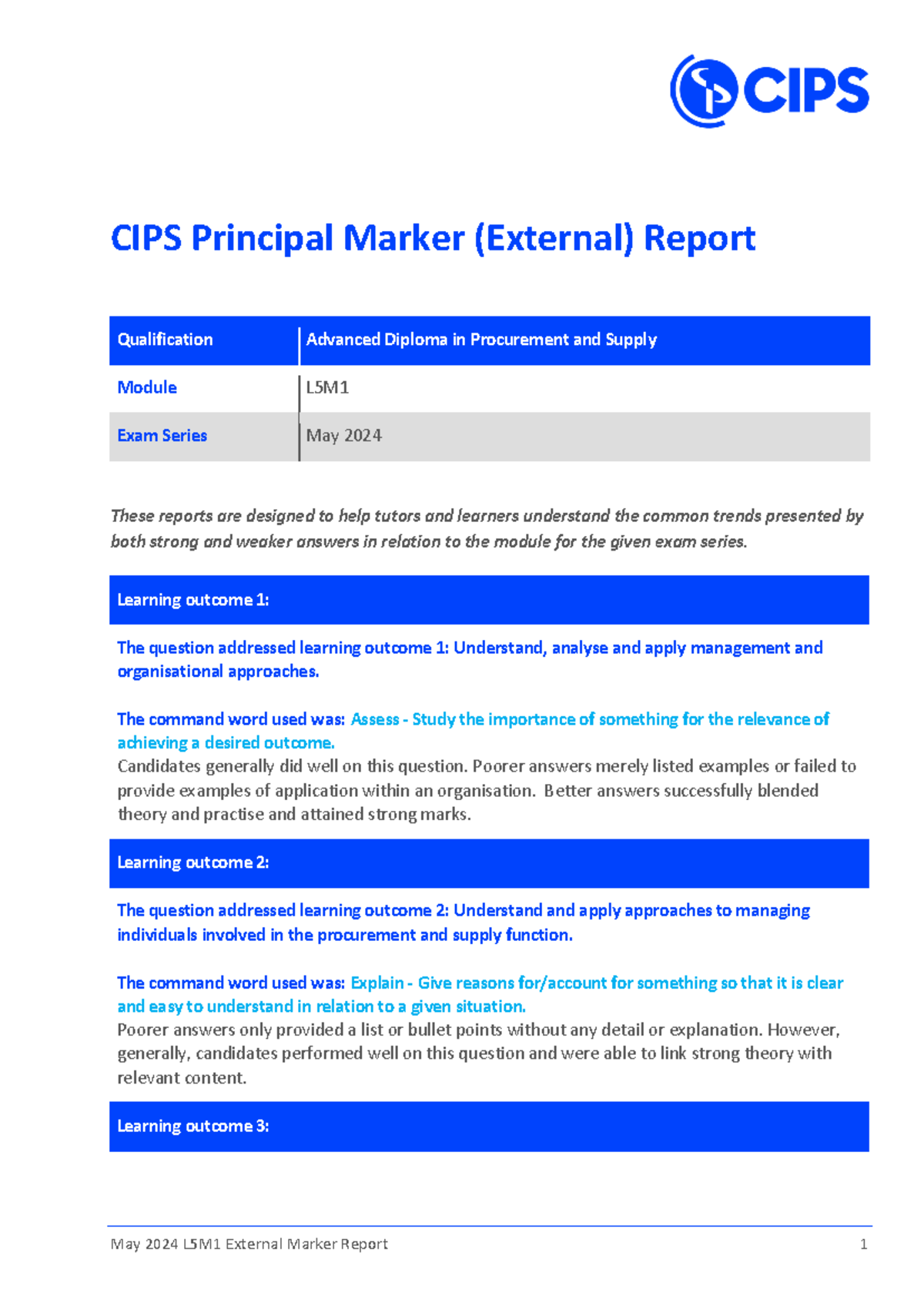 MANAGING TEAMS MARKERS REPORT - May 2024 L5M1 External Marker Report 1 ...
