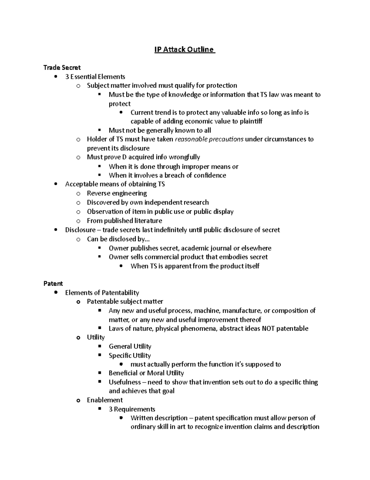 DU-IP Attack Outline - IP Attack Outline Trade Secret 3 Essential ...