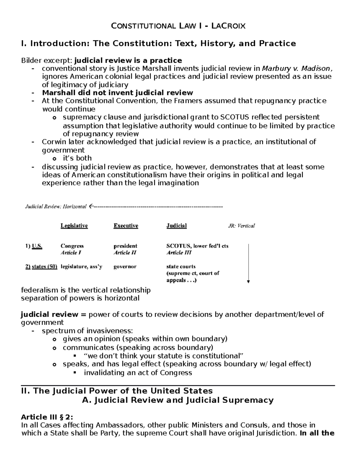 Con law outline from 2019 with notes - CONSTITUTIONAL LAW I - LACROIX I ...