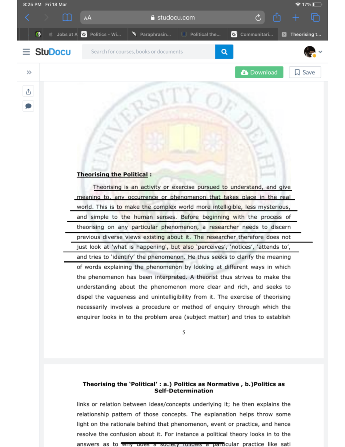 Theorising the ‘Political’ - ) Politics as Normative , b.)Politics as ...