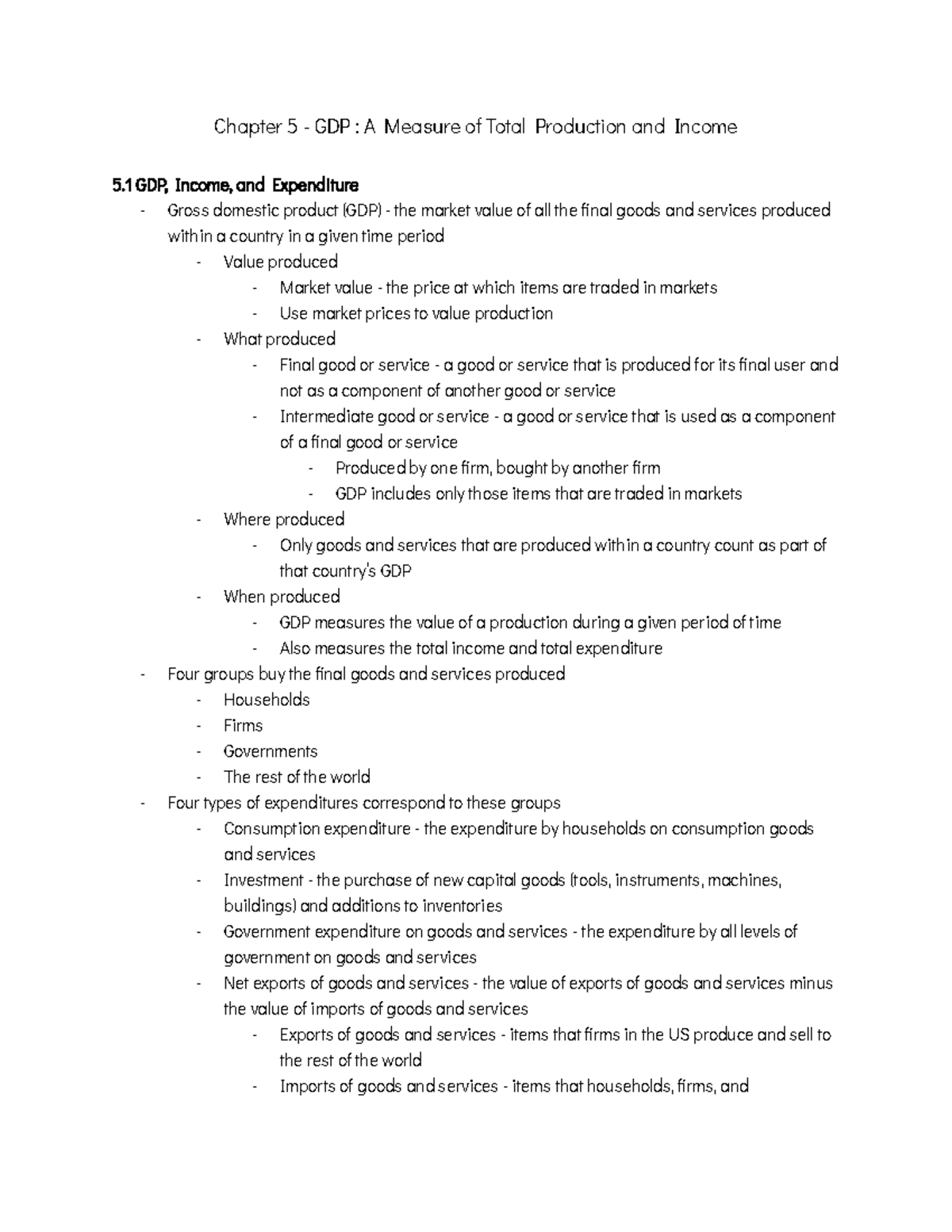 Chapter 5 - GDP A Measure of Total Production and Income - Chapter 5 ...