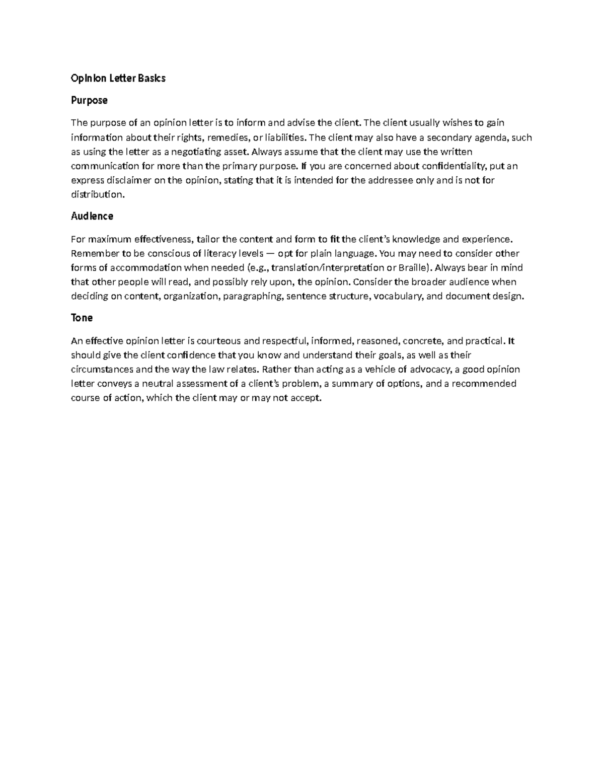 Guidance points - Opinion Letter Basics Purpose The purpose of an ...