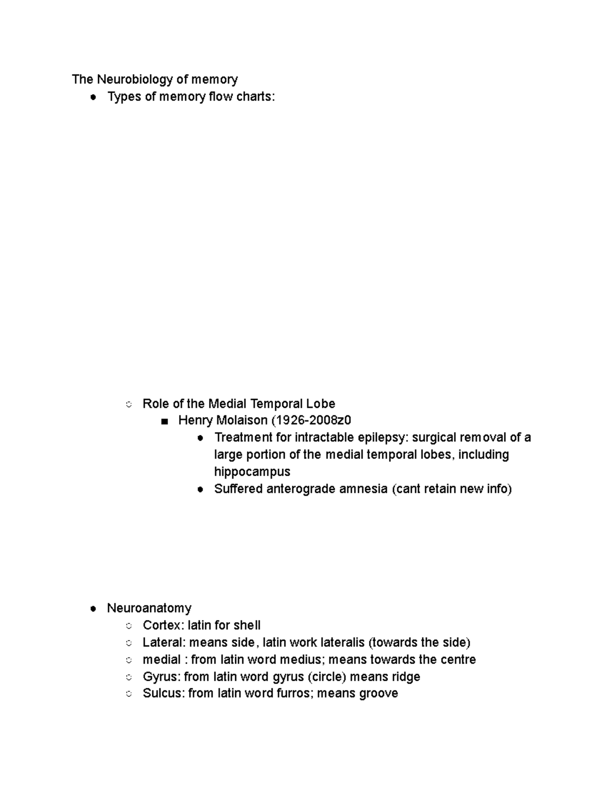 Neurobiology of memory lecture notes - The Neurobiology of memory Types ...
