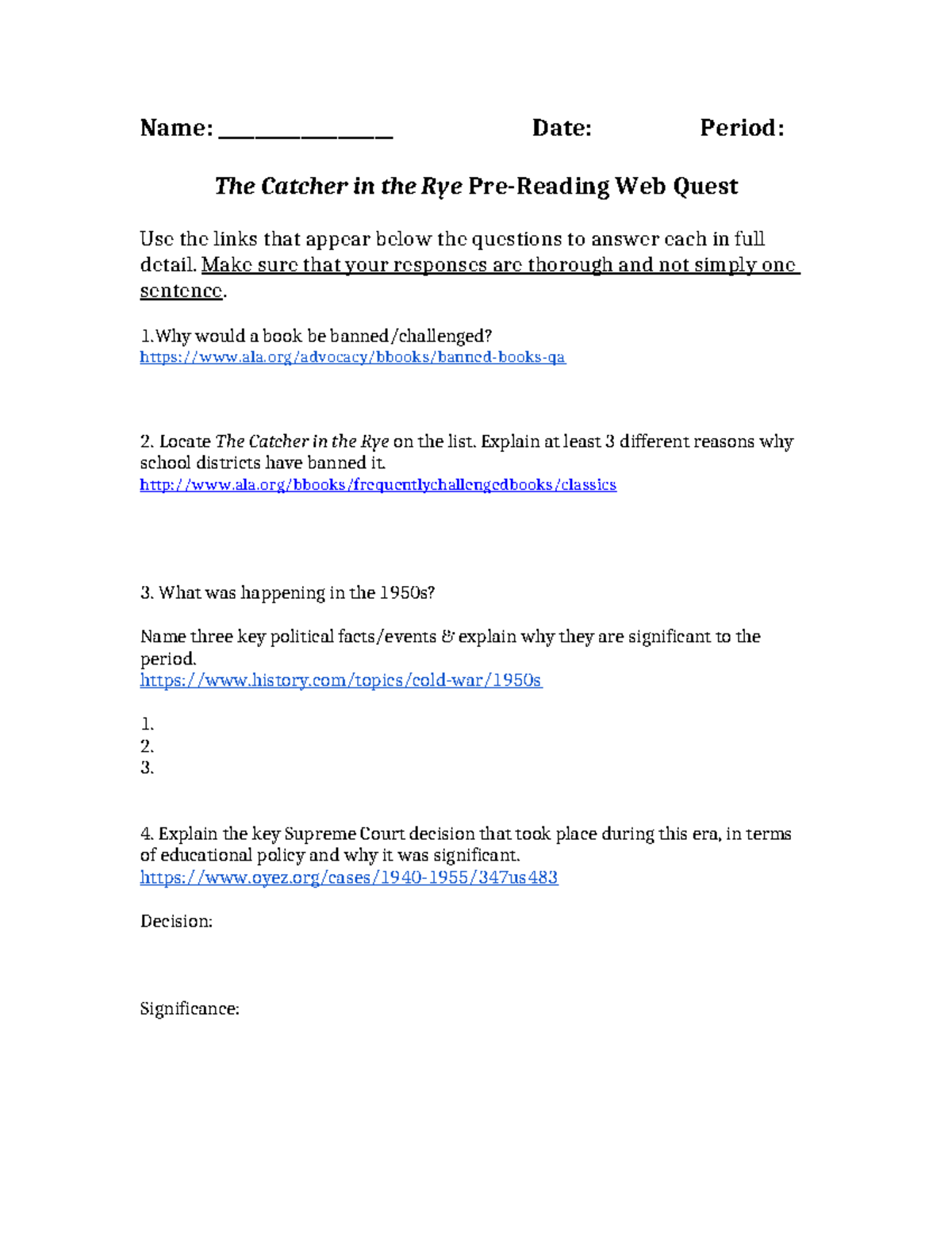 Luisa Jimemez - Catcher in the Rye pre-reading Web Quest - Name ...