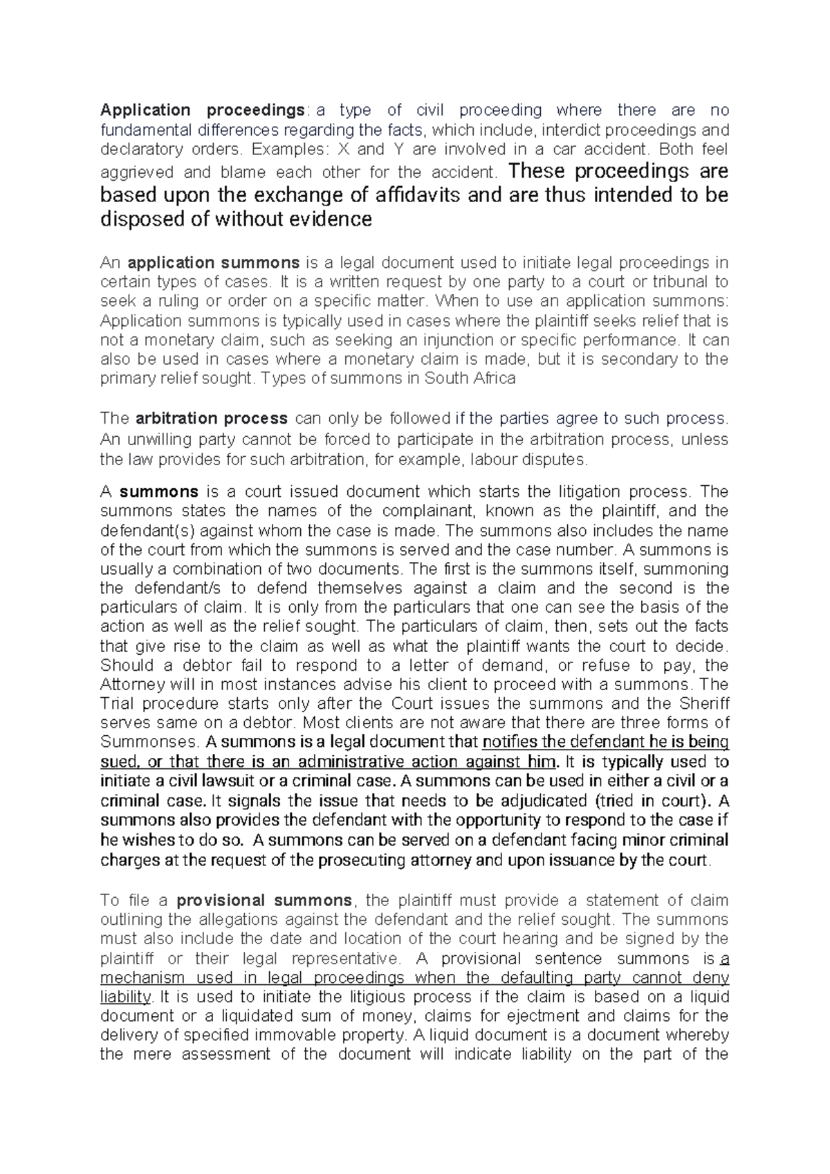 Application proceedings - Examples: X and Y are involved in a car ...