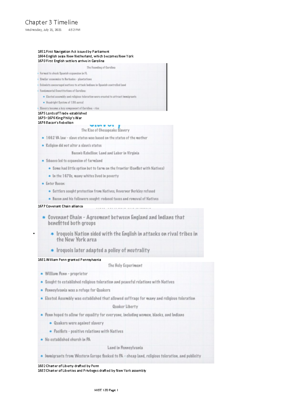Chapter 3 Timeline - Lecture notes 3 - 1651 First Navigation Act issued ...
