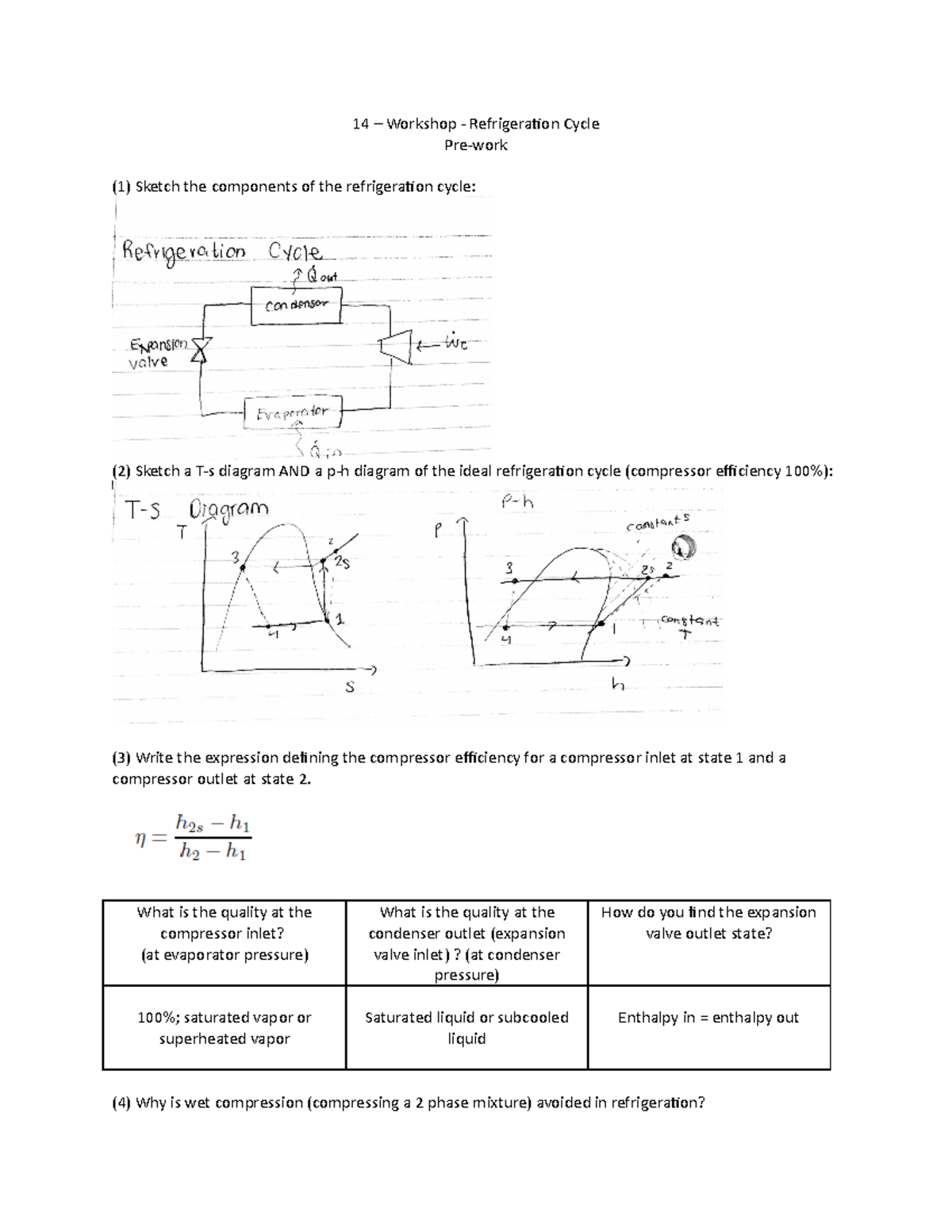 Prework Solution 14 - 14 – Workshop - Refrigeration Cycle Pre-work (1 ...