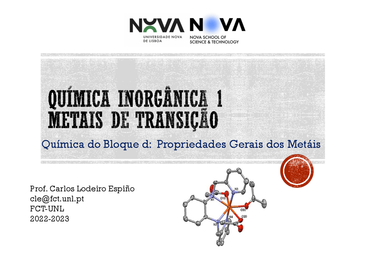 A3 Propriedades Gerais Metais de Transição 2022 23 - Prof. Carlos ...