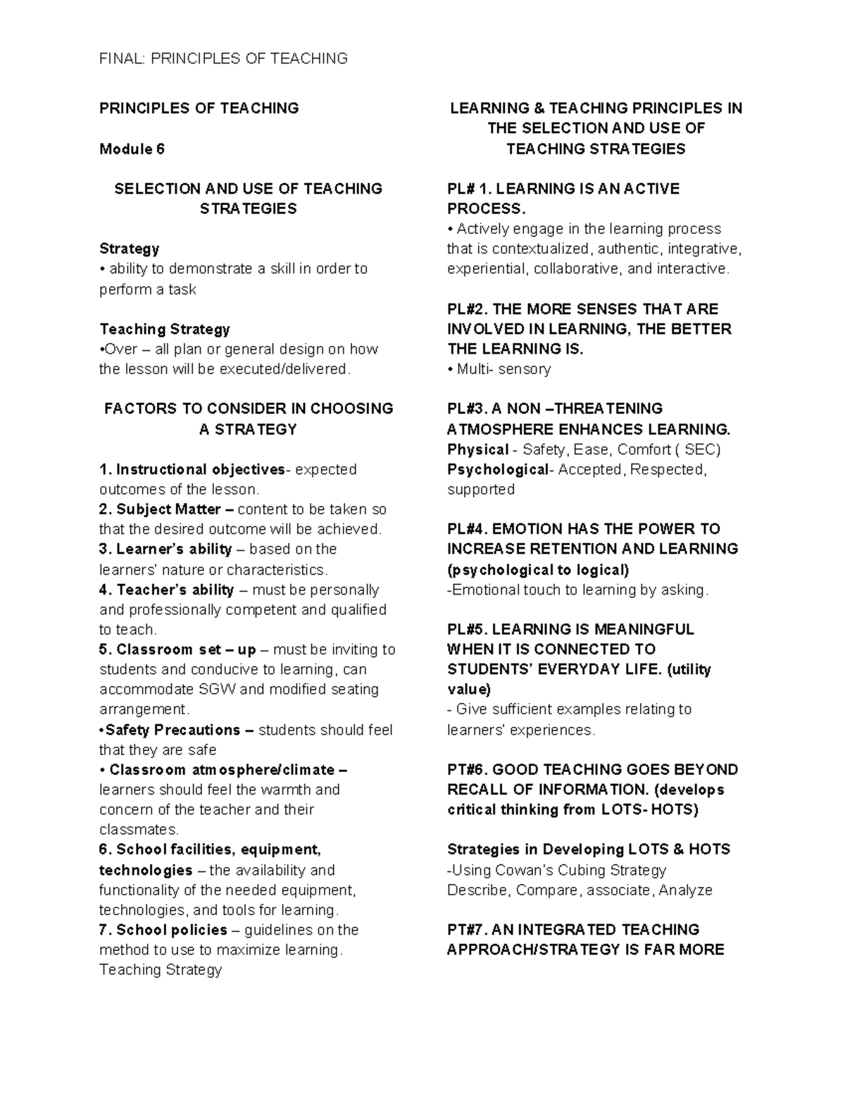 Principle-OF- Teaching- Final-EXAM- Reviewer - PRINCIPLES OF TEACHING ...