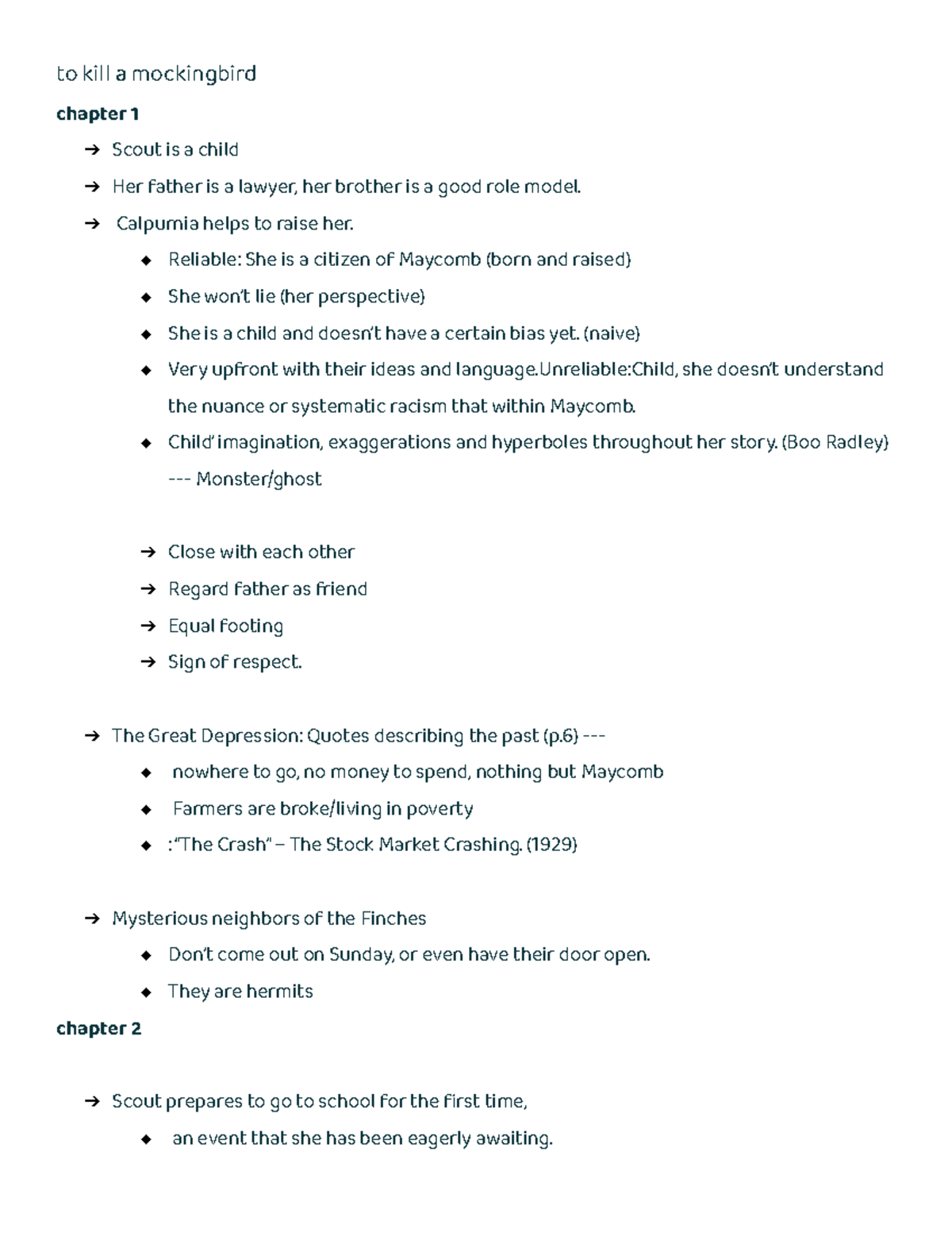 Notes to kill a mockingbird - to kill a mockingbird chapter 1 Scout is ...