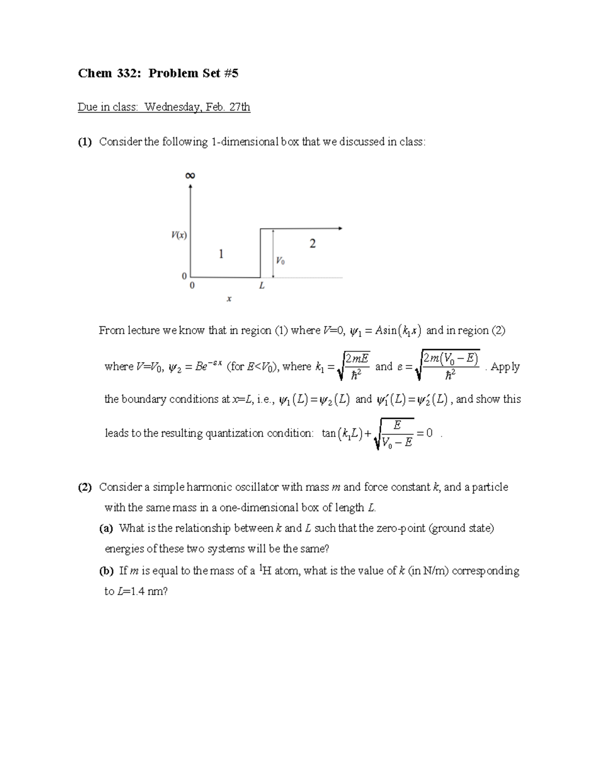Physical Chemistry II - Homework, Problem Set 5 and Solutions - Chem ...