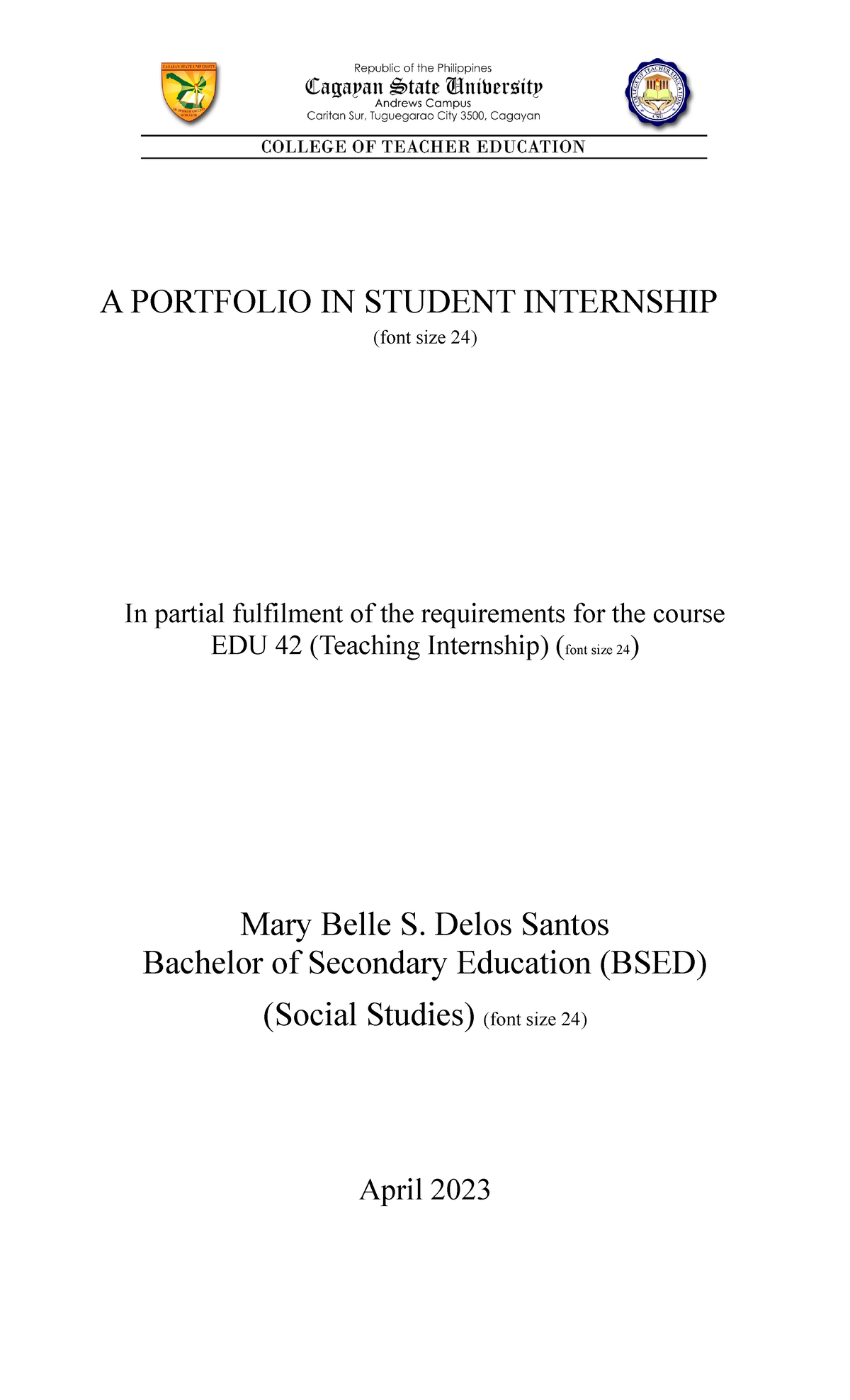 Parts OF THE Portfolio IN Student Internship - A PORTFOLIO IN STUDENT ...
