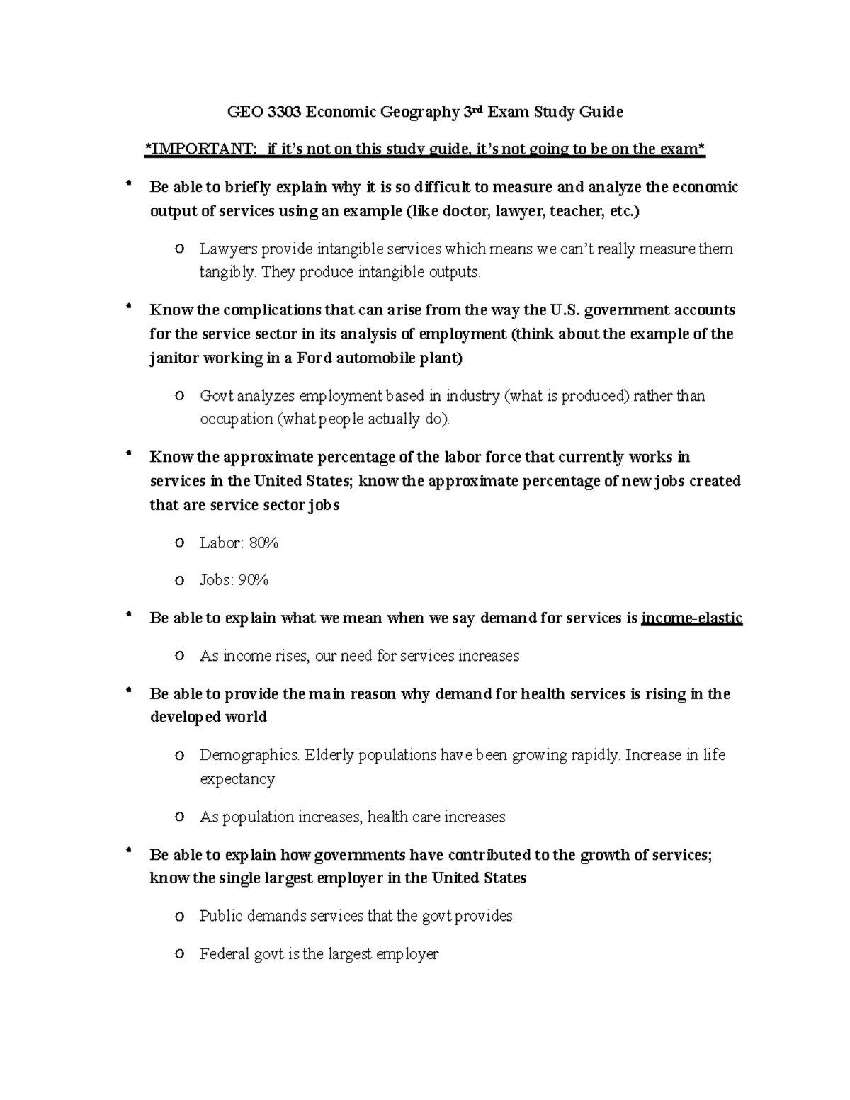 GEO 3303 Economic Geography 3rd Exam Study Guide Fall 2022 - GEO 3303 ...