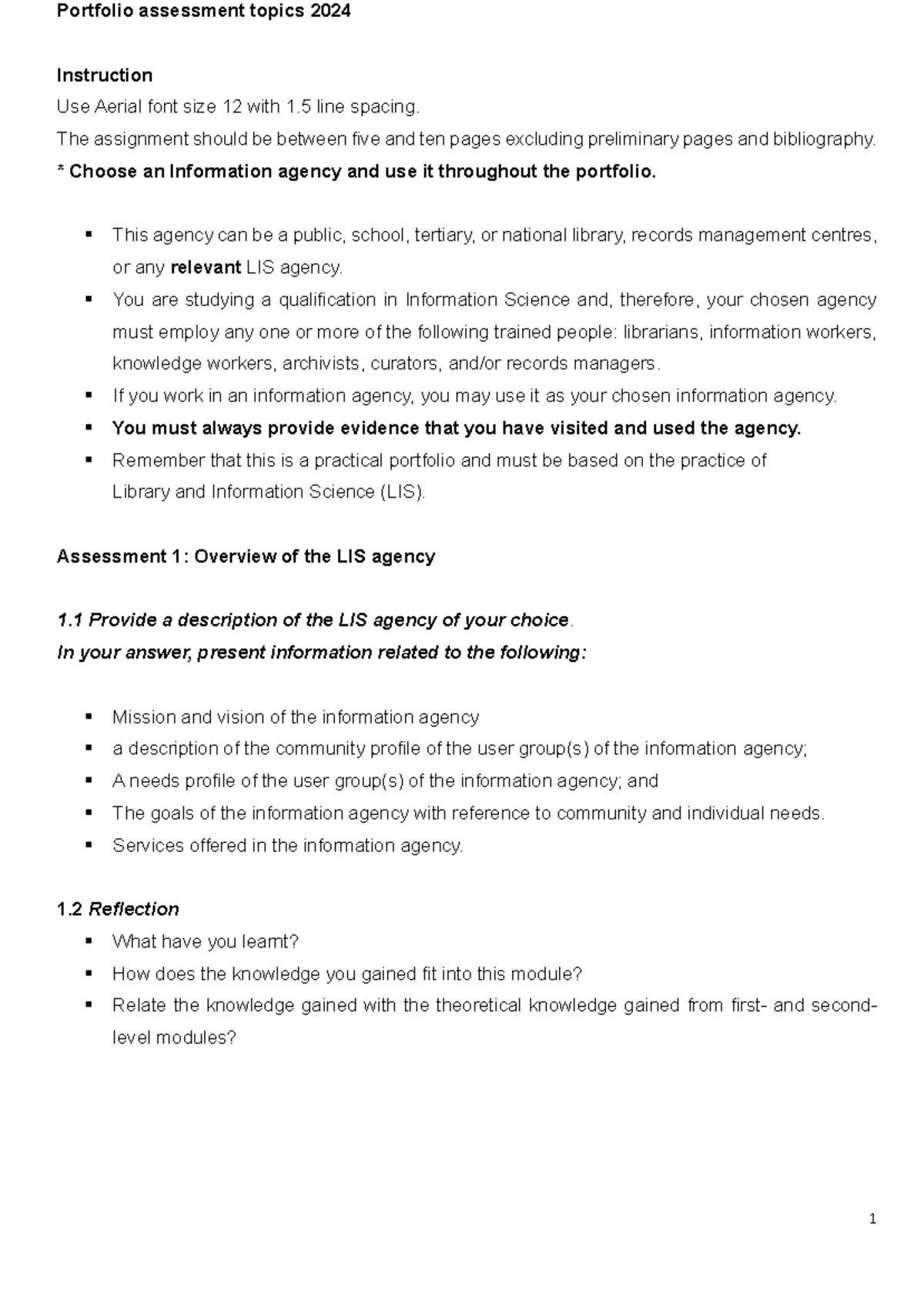 Assignment topics - Portfolio assessment topics 2024 Instruction Use ...