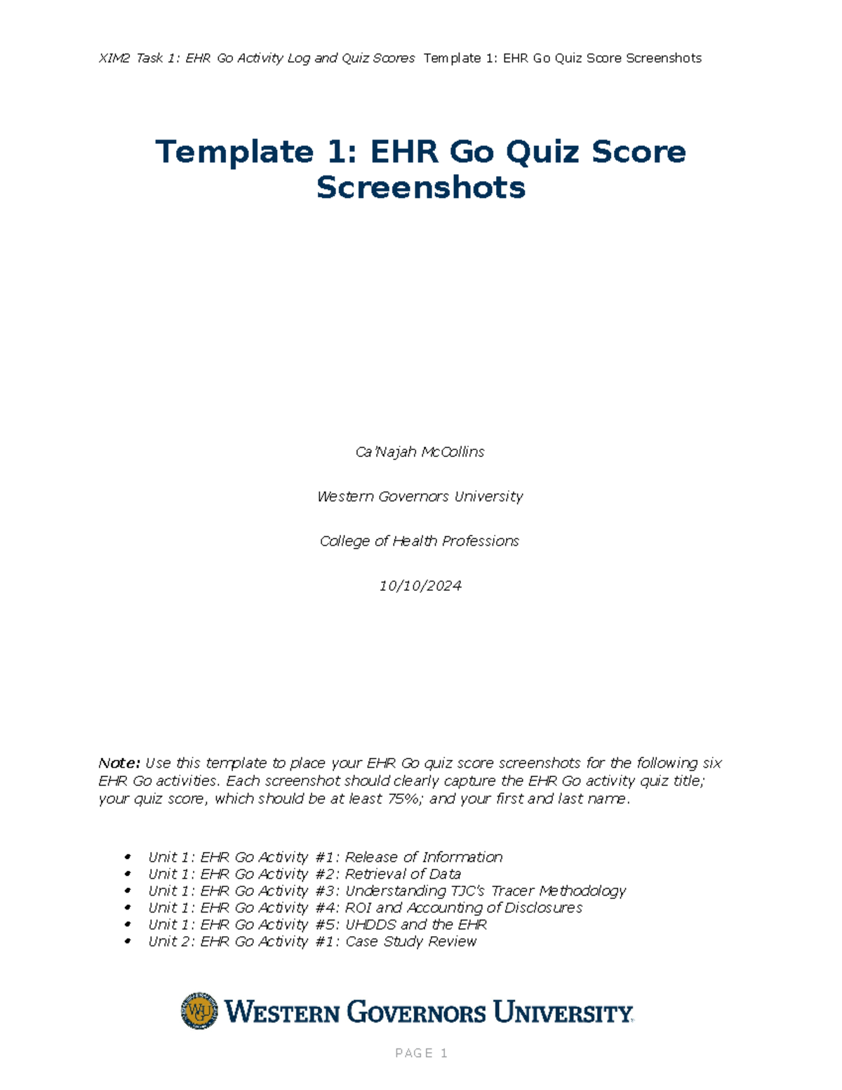 Template 1 EHR Go Quiz Screenshots - Template 1: EHR Go Quiz Score ...