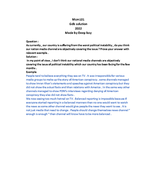 MCM 101 Past Papers M - MCM101- Introduction to Mass Communication M.C ...