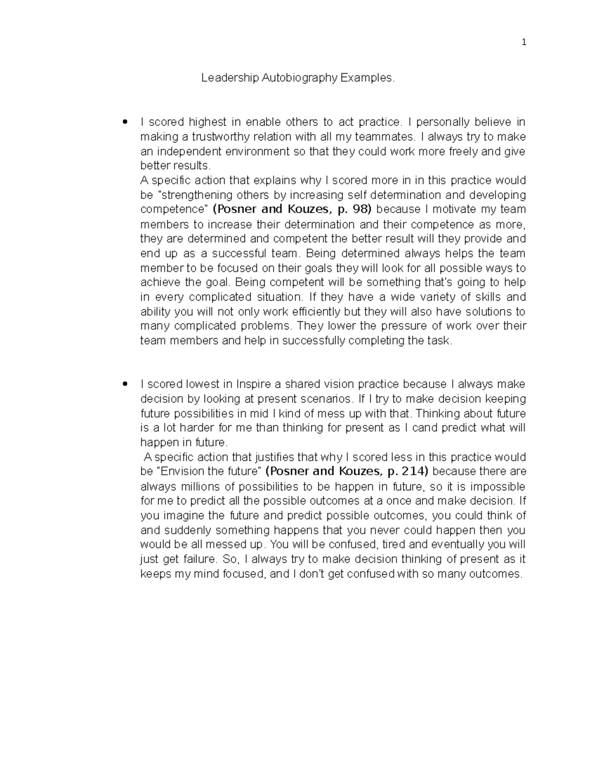 Leadership Autobiography Assignmen 1 - Leadership Autobiography ...