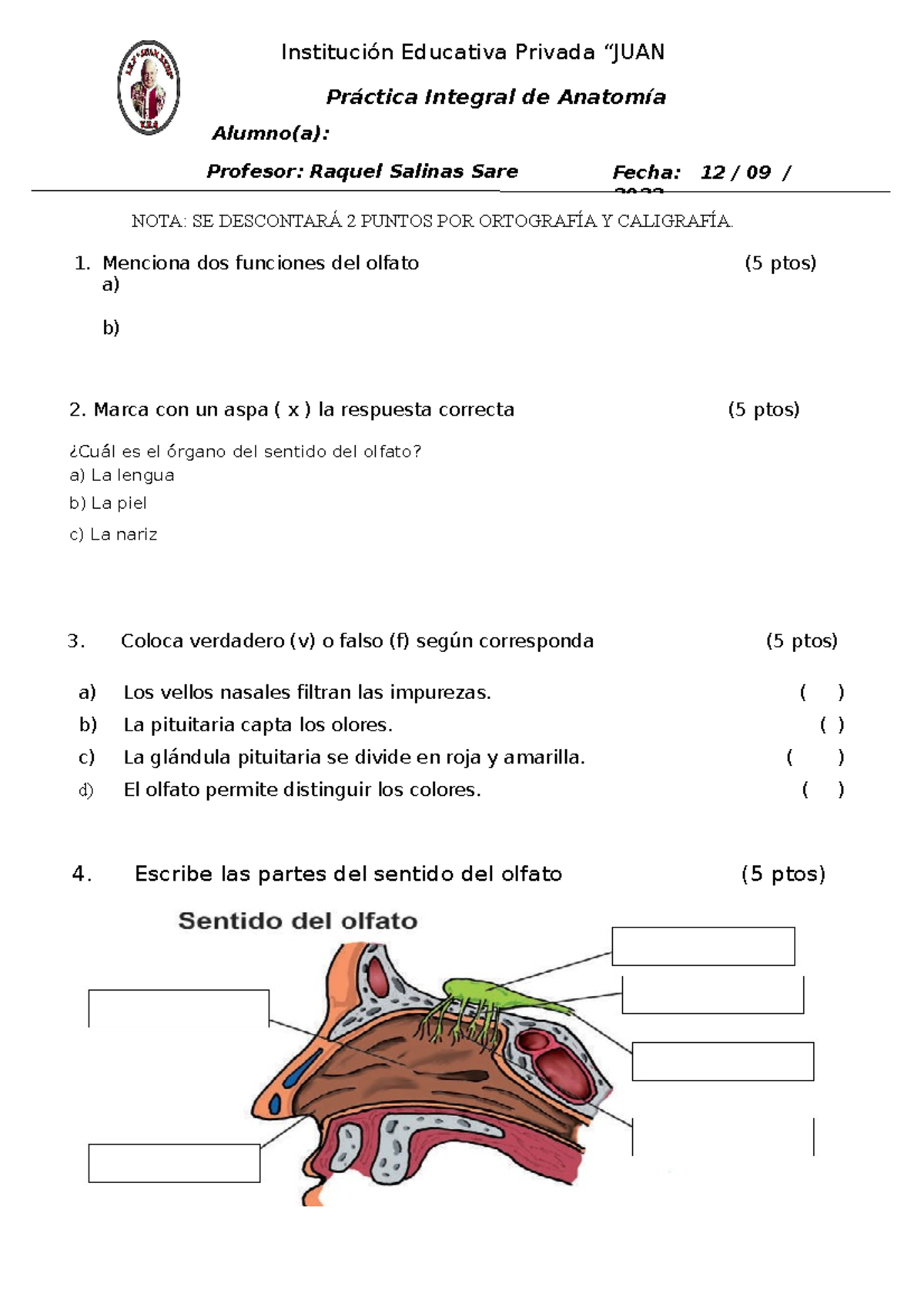 Setiembre 1- Práctica Integral- Sentidos DEL Olfato - NOTA: SE ...