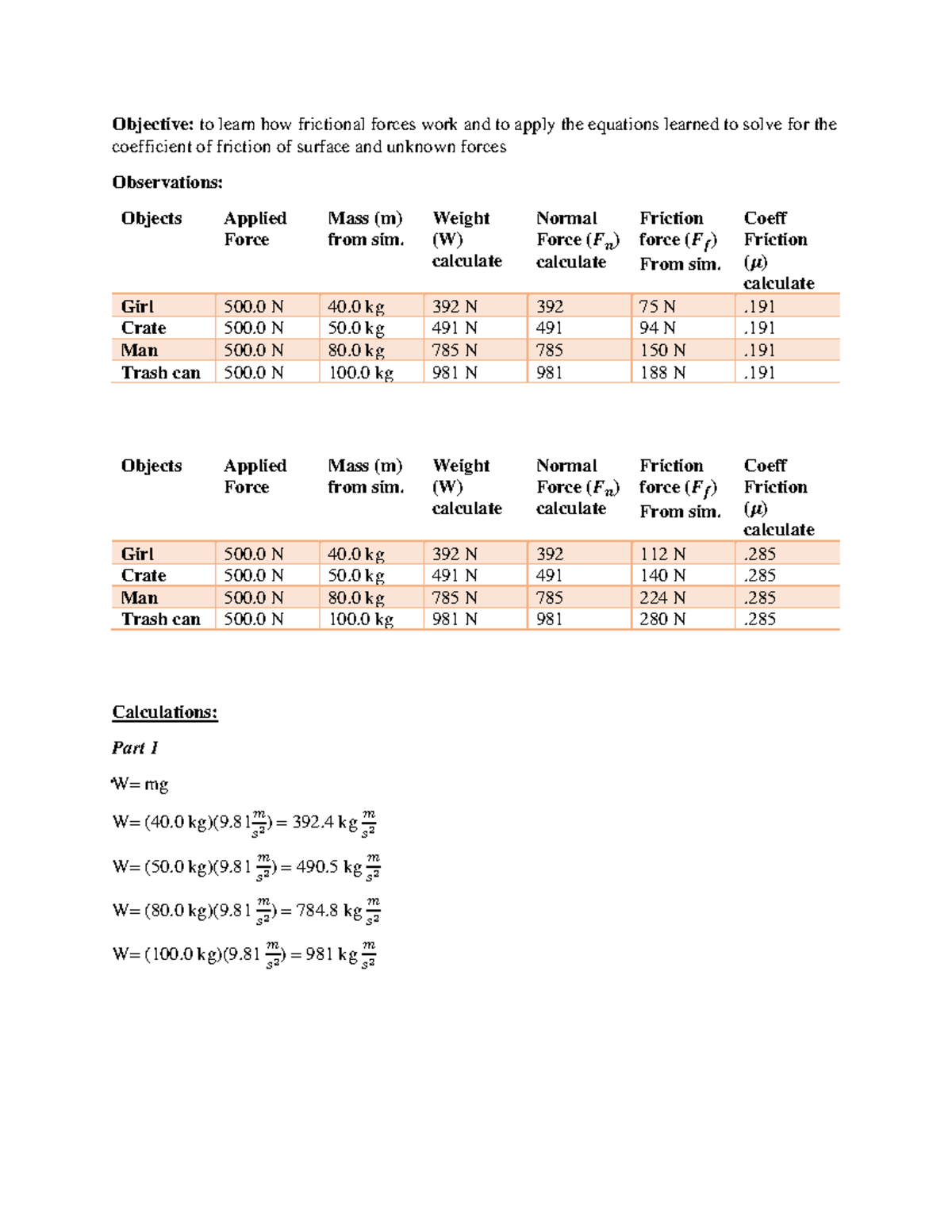 Friction lab upload - Objective: to learn how frictional forces work ...