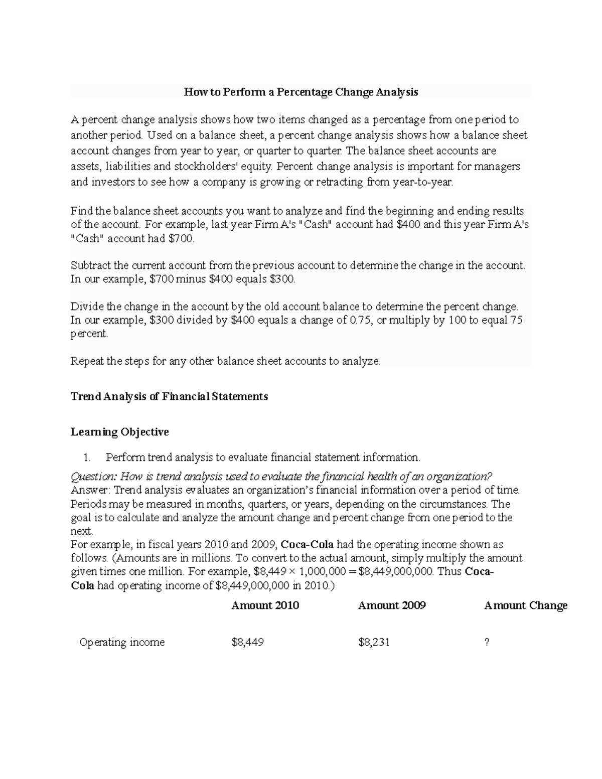 How to Perform a Percentage Change Analysis - Used on a balance sheet ...