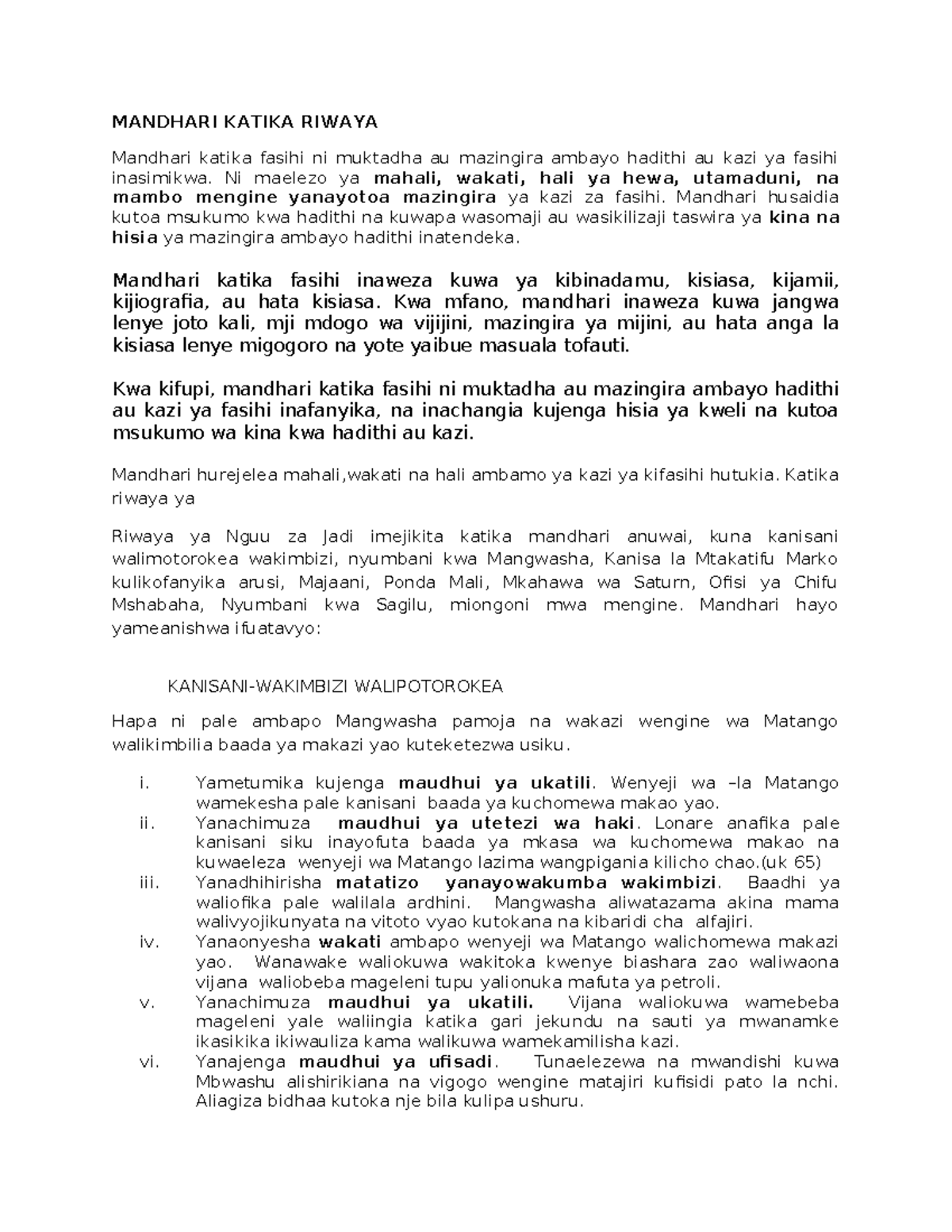 Mandhari Katika Riwaya - MANDHARI KATIKA RIWAYA Mandhari katika fasihi ...