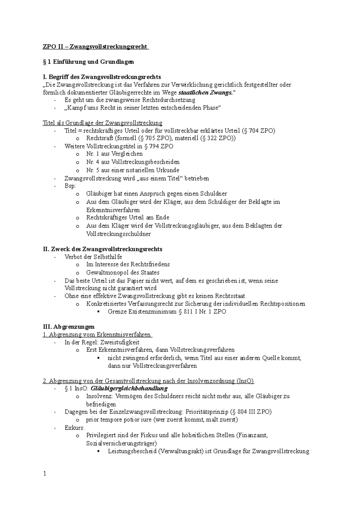 ZPO II – Zwangsvollstreckungsrecht - Begriff des ...