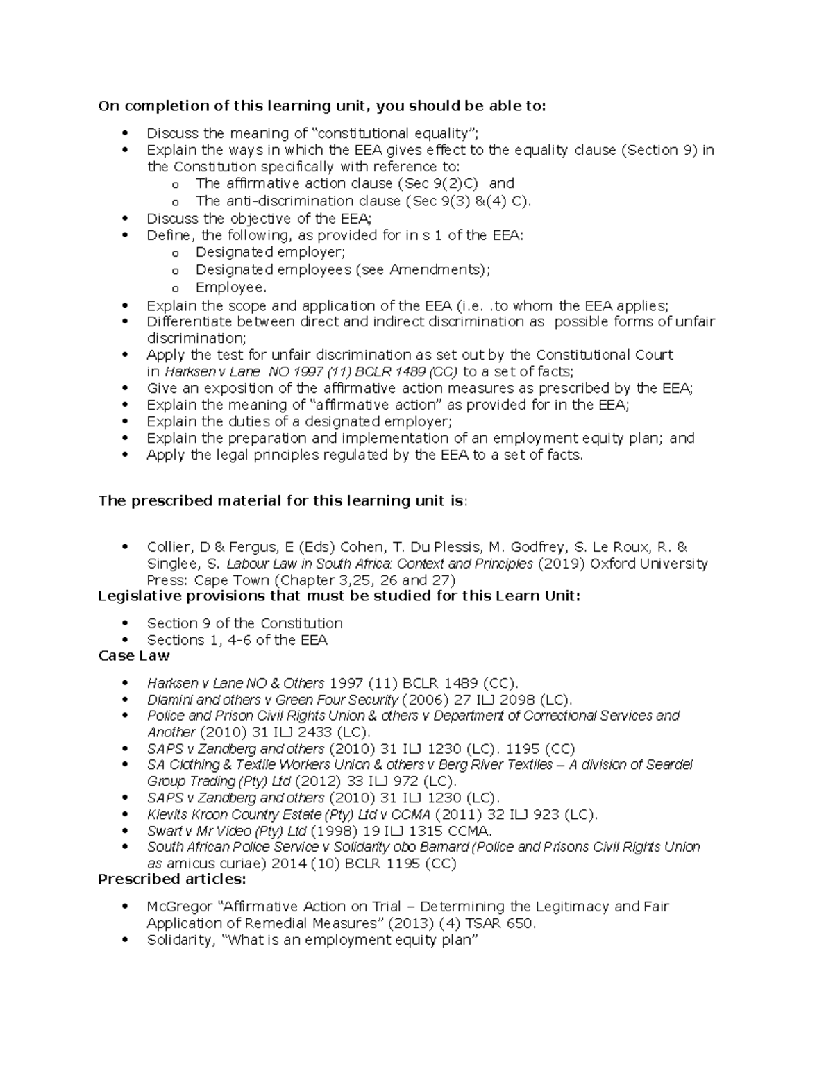 Learning UNIT 4 - On completion of this learning unit, you should be ...