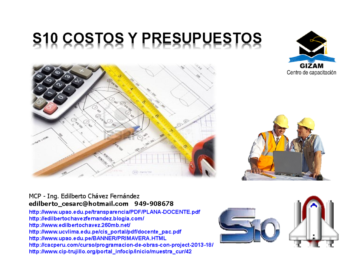 Introducción - S10-Costos y Presupuestos - S10 COSTOS Y PRESUPUESTOS MCP -Ing. Edilberto Chávez ...
