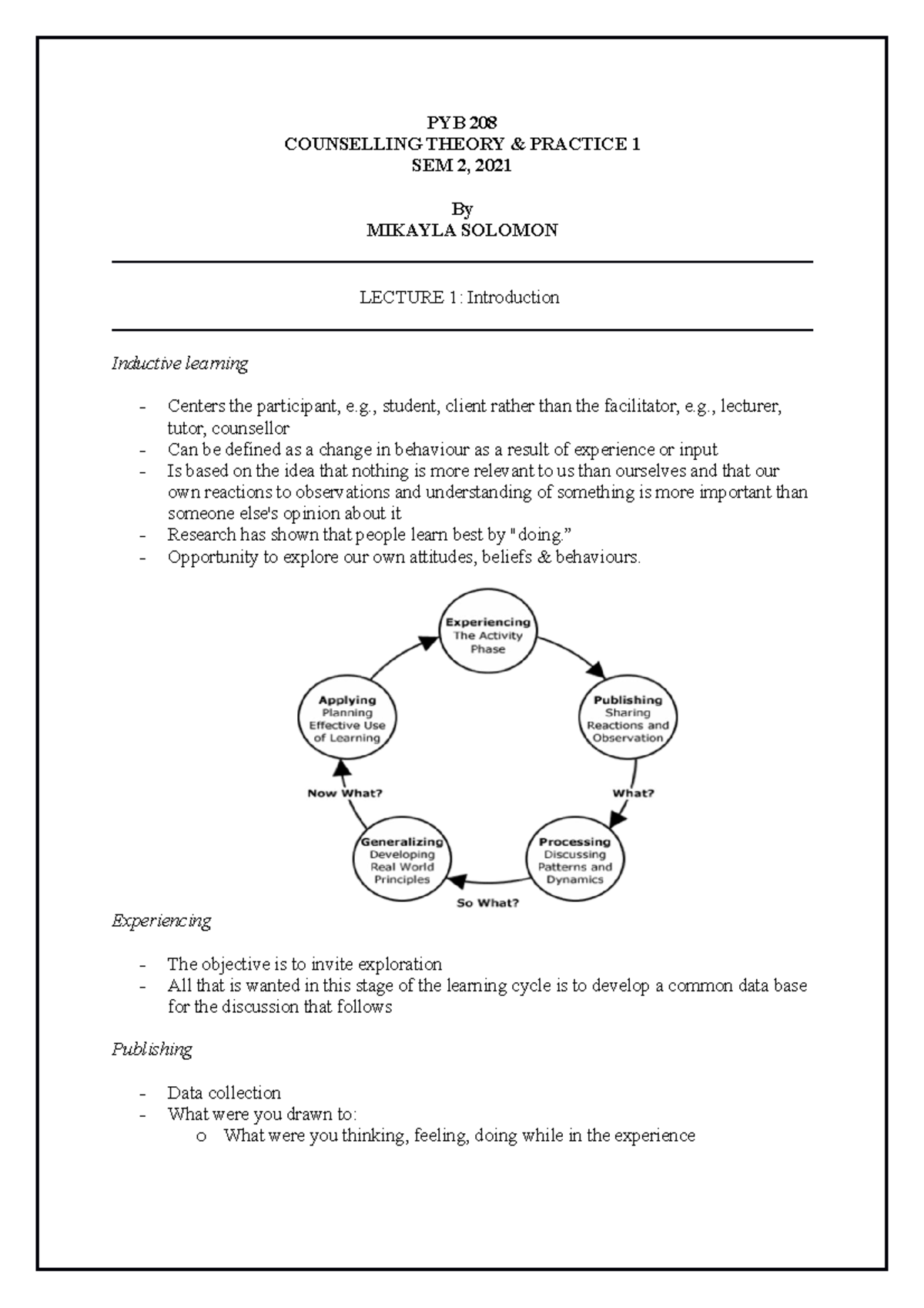 PYB 208 Lecture Notes - PYB 208 COUNSELLING THEORY & PRACTICE 1 SEM 2 ...