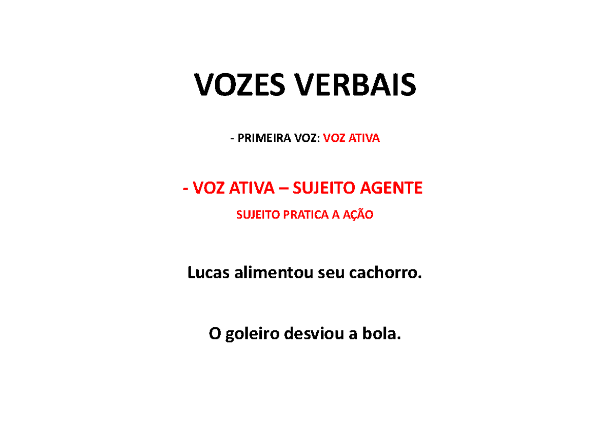 AULA Vozes Verbais - Anotações de aula - VOZES VERBAIS - PRIMEIRA VOZ ...