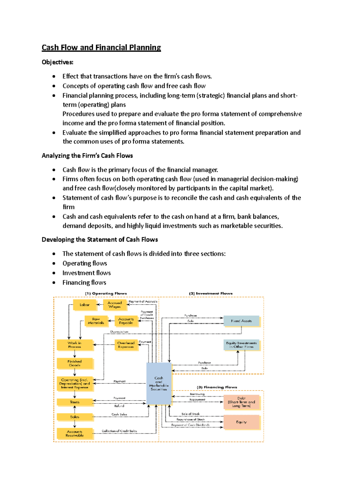 Cash Flows Notes - Cash Flow and Financial Planning Objectives: Effect ...