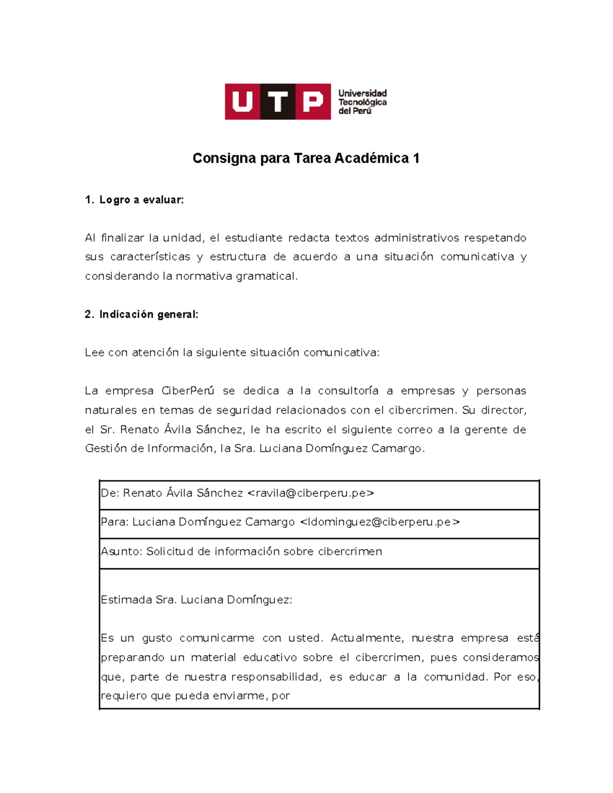 1. Tarea Academica. Comprension y redaccion de textos II - Consigna para Tarea Académica 1 1 ...