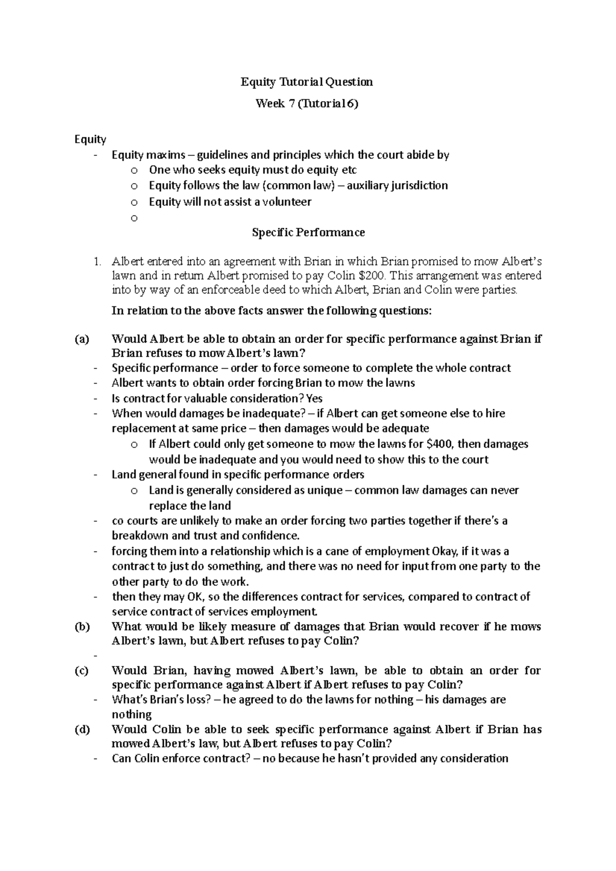 Equity Tutorial Question Week 7 (Tutorial 6) - This arrangement was ...