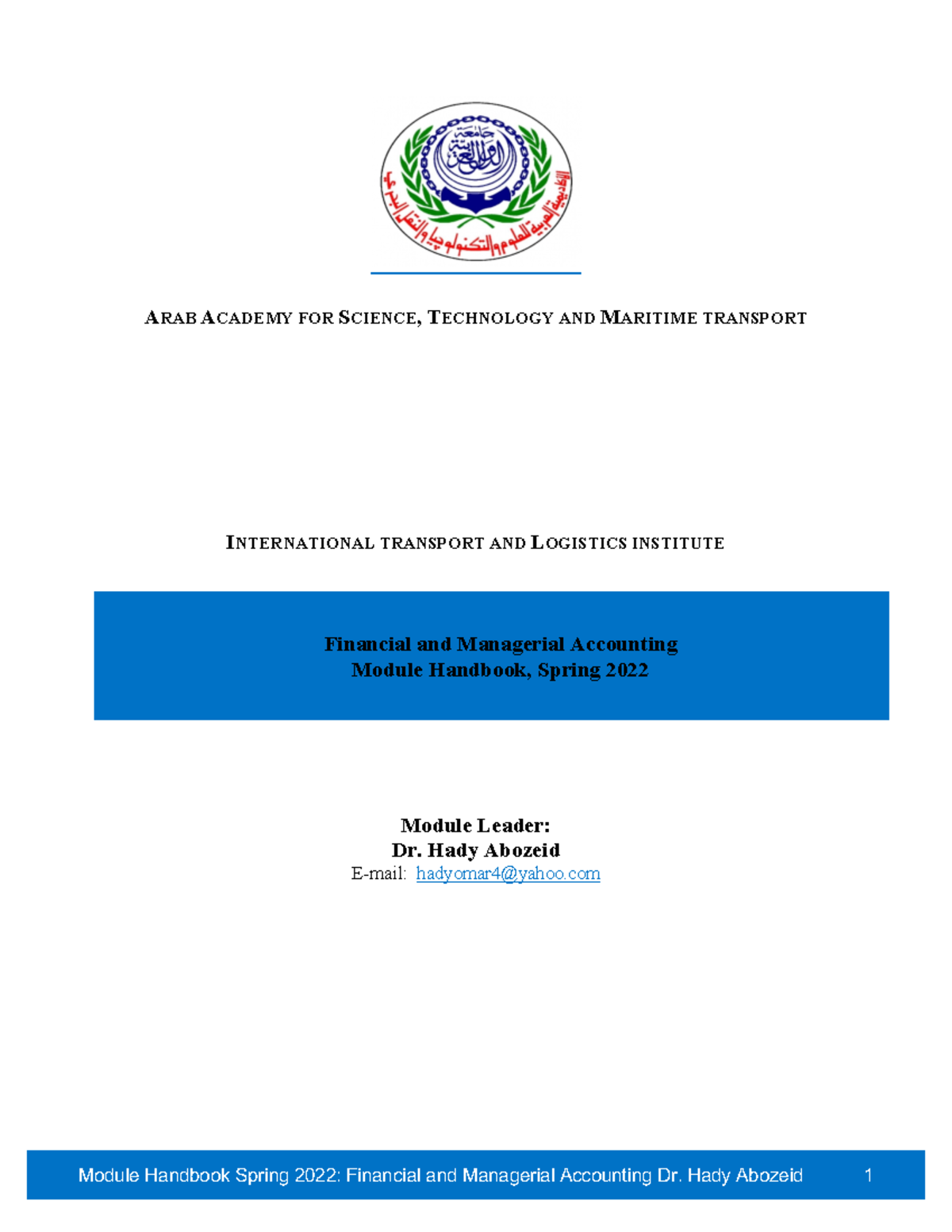 MBA -Accounting- Logistics - ARAB ACADEMY FOR SCIENCE, TECHNOLOGY AND ...