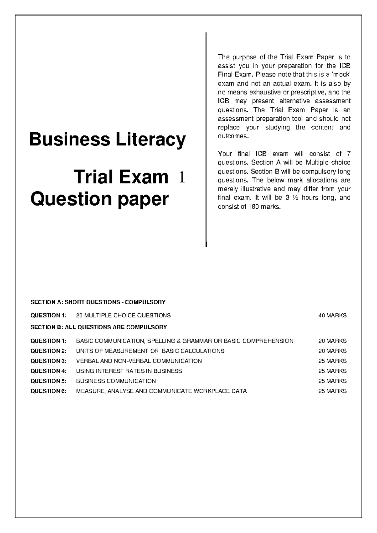 Trial paper questions 1 - SECTION A: SHORT QUESTIONS - COMPULSORY ...