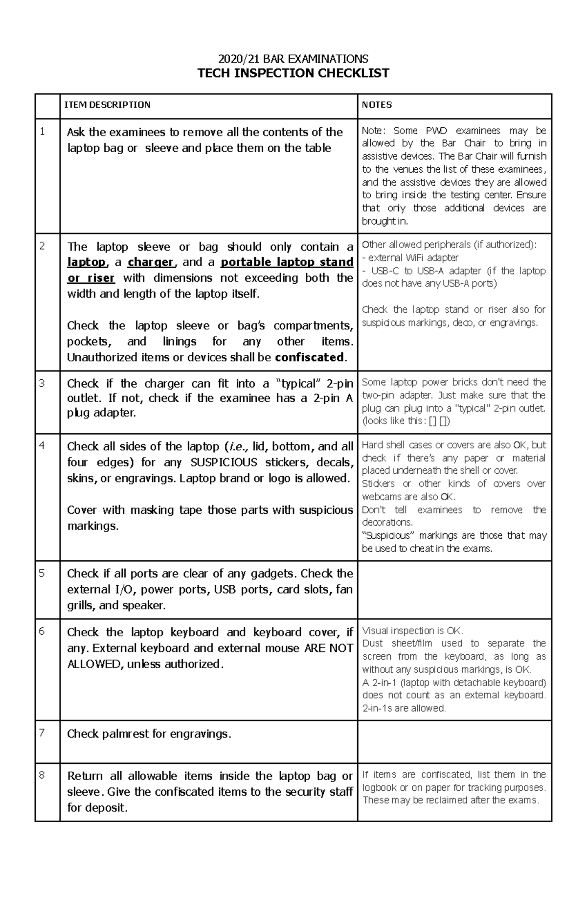Laptop Inspection Checklist (For Printing Dec 10) - 2020/21 BAR ...