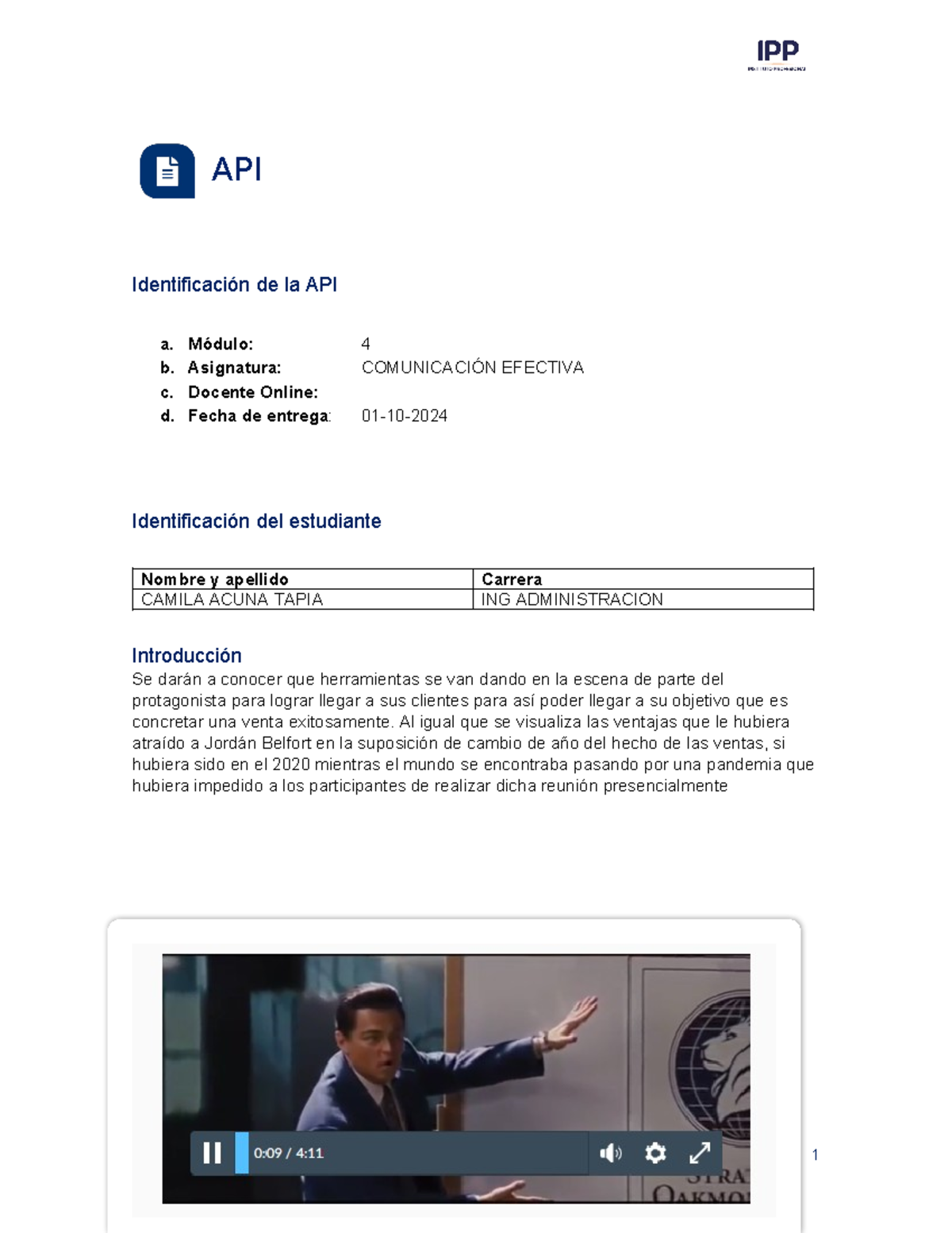 Comunicacion Efectiva M4 Formato API-1-1 - API Identificación de la API ...