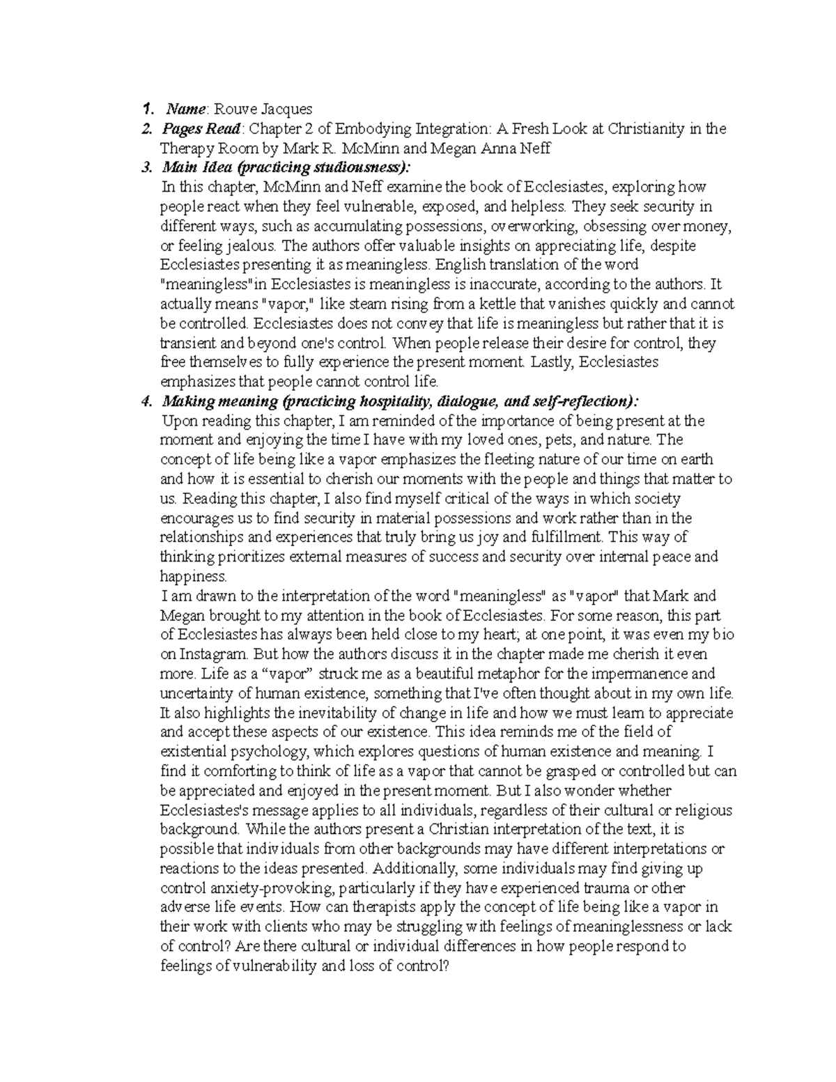 Response Paper #8 - Rouve Jacques - Name: Rouve Jacques Pages Read ...