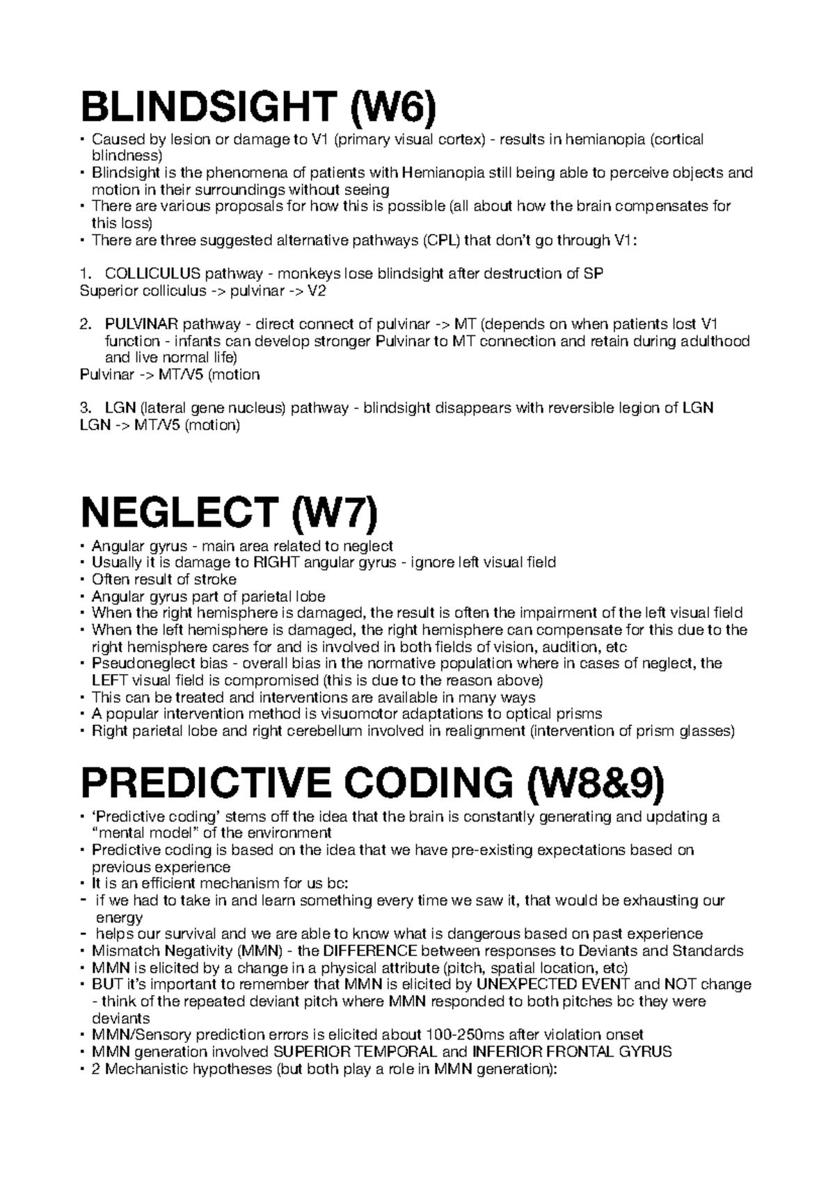 WEEK6-12 Notes - Summary Neuroscience And The Mind - BLINDSIGHT (W6 ...