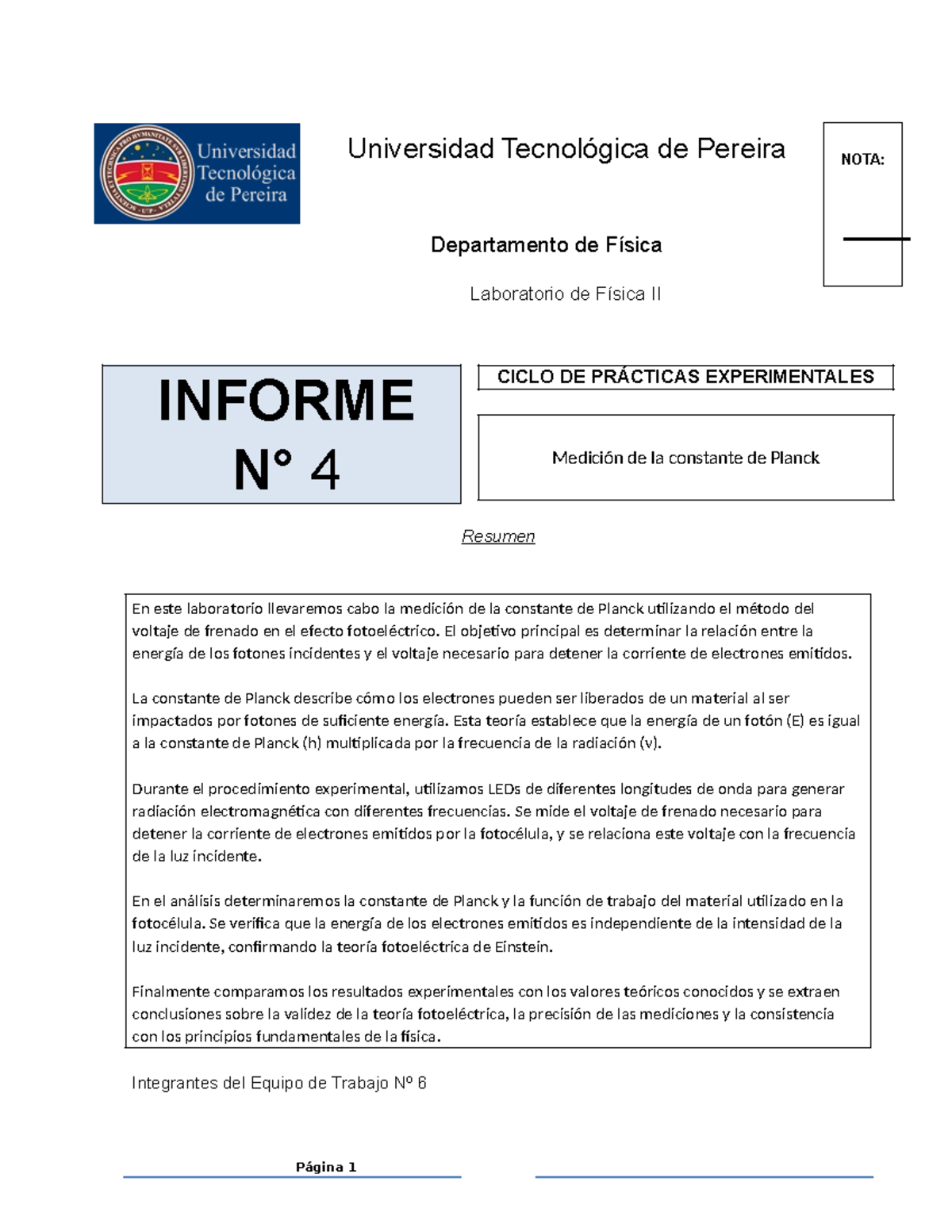 Plantilla informes de laboratorios - Universidad Tecnológica de Pereira Departamento de Física ...